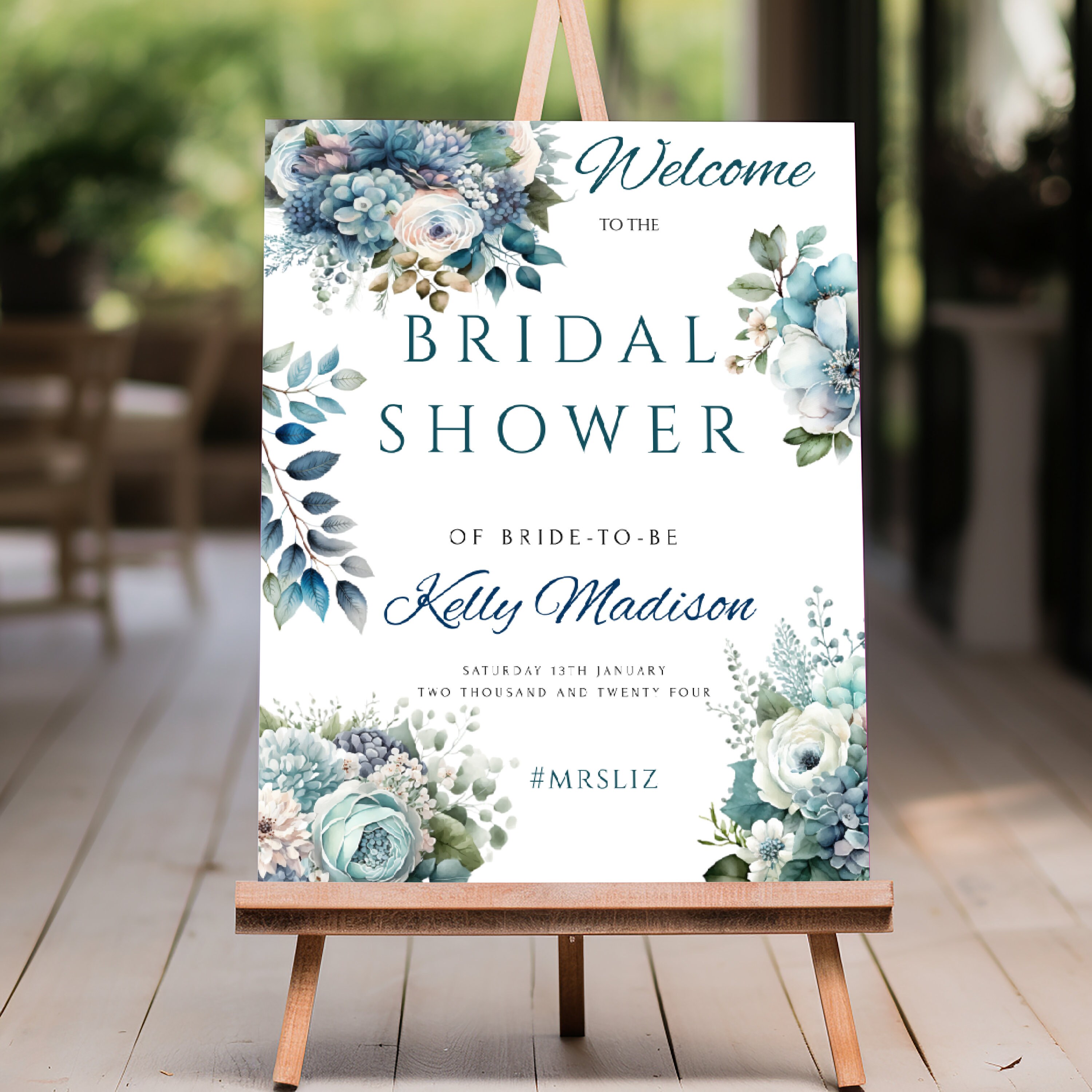 Light Blue Floral Wedding Welcome Sign | Digital Download Templet ...