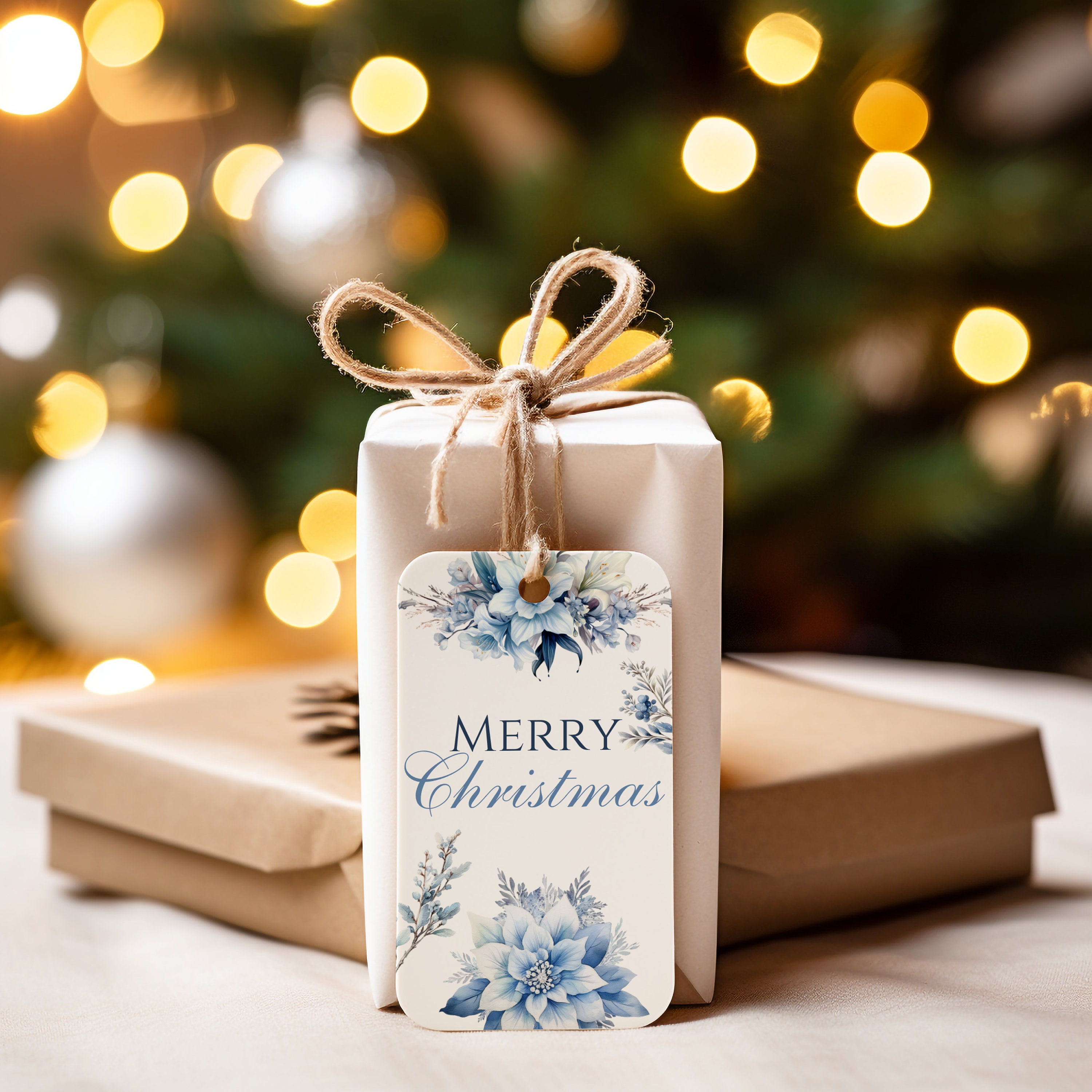 Merry Christmas Gift Tag Printable, Winter Floral Gift Tag, Holiday ...