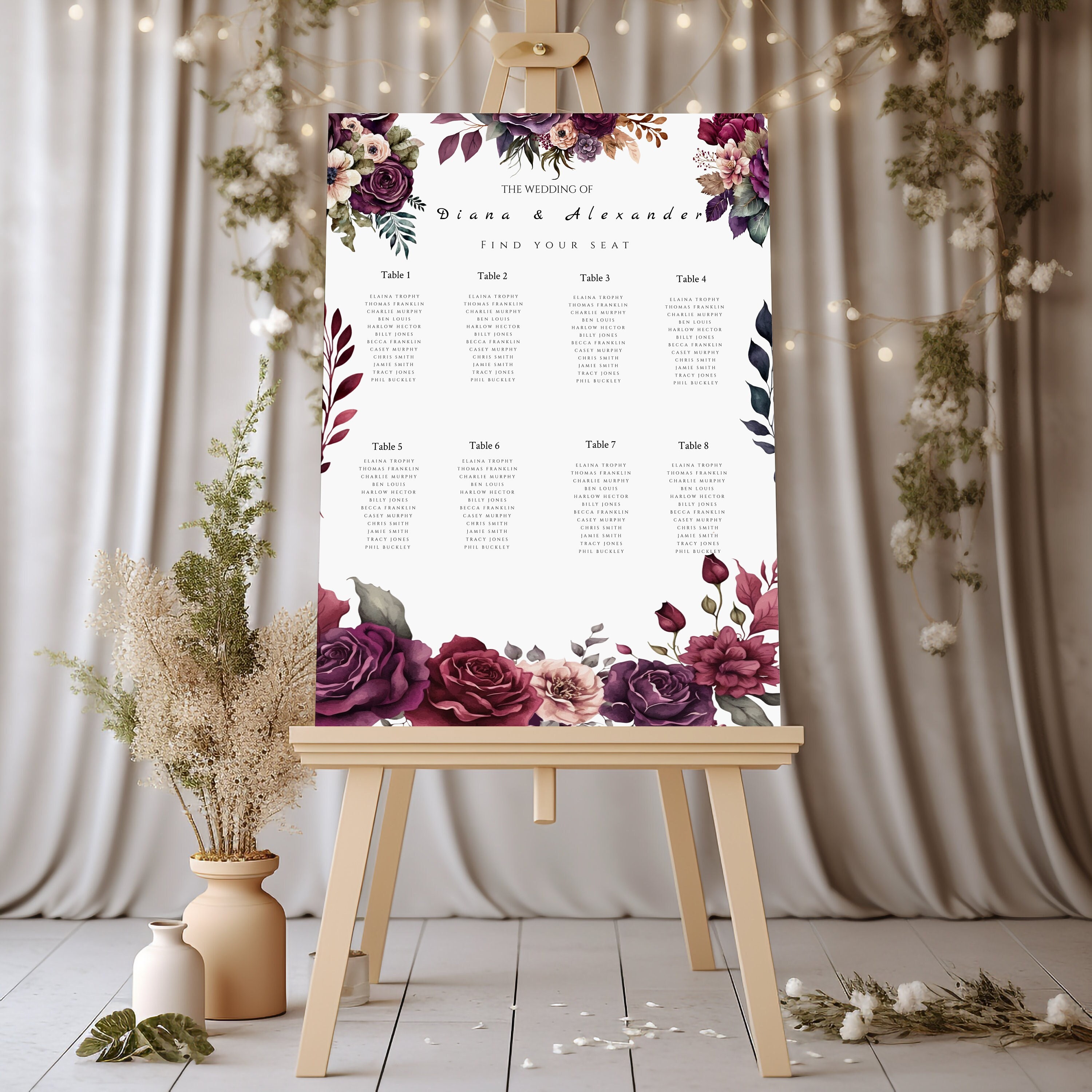 Instant Download Minimalist Floral Seating Chart Editable Template ...