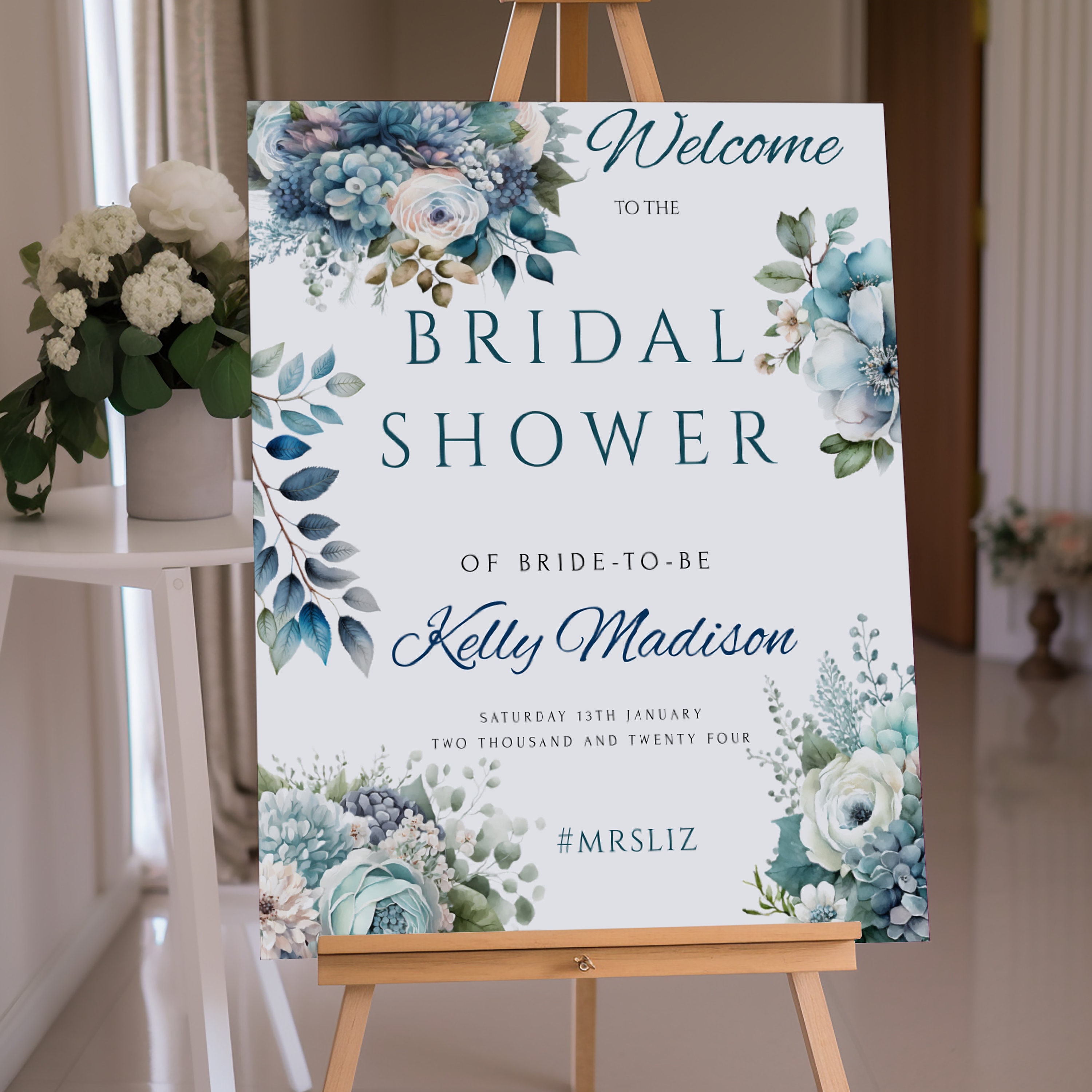Light Blue Floral Wedding Welcome Sign | Digital Download Templet ...