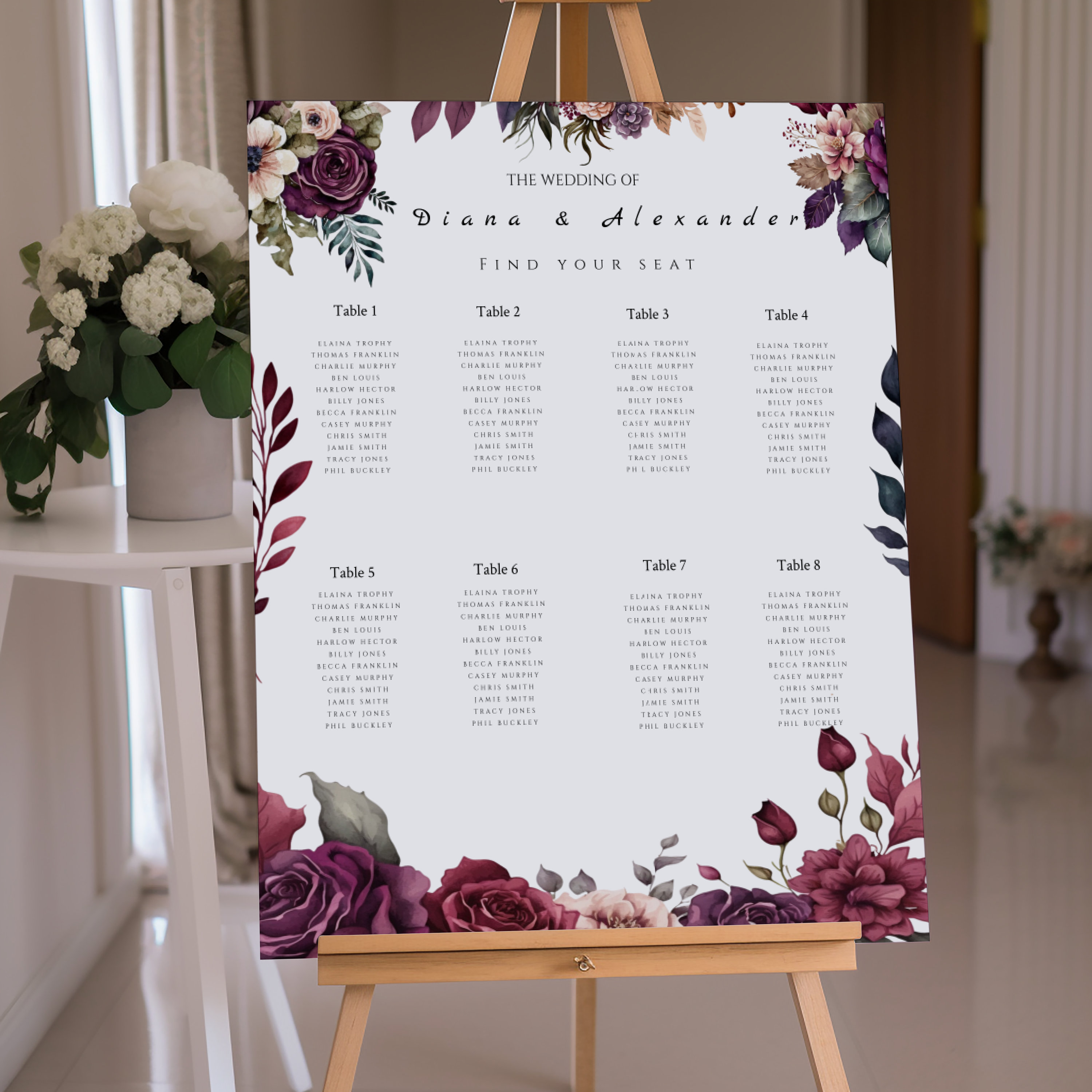 Instant Download Minimalist Floral Seating Chart Editable Template ...