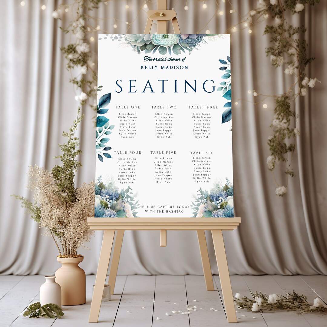 Light Blue Floral Seating Chart | Printable Modern Wedding Seating ...