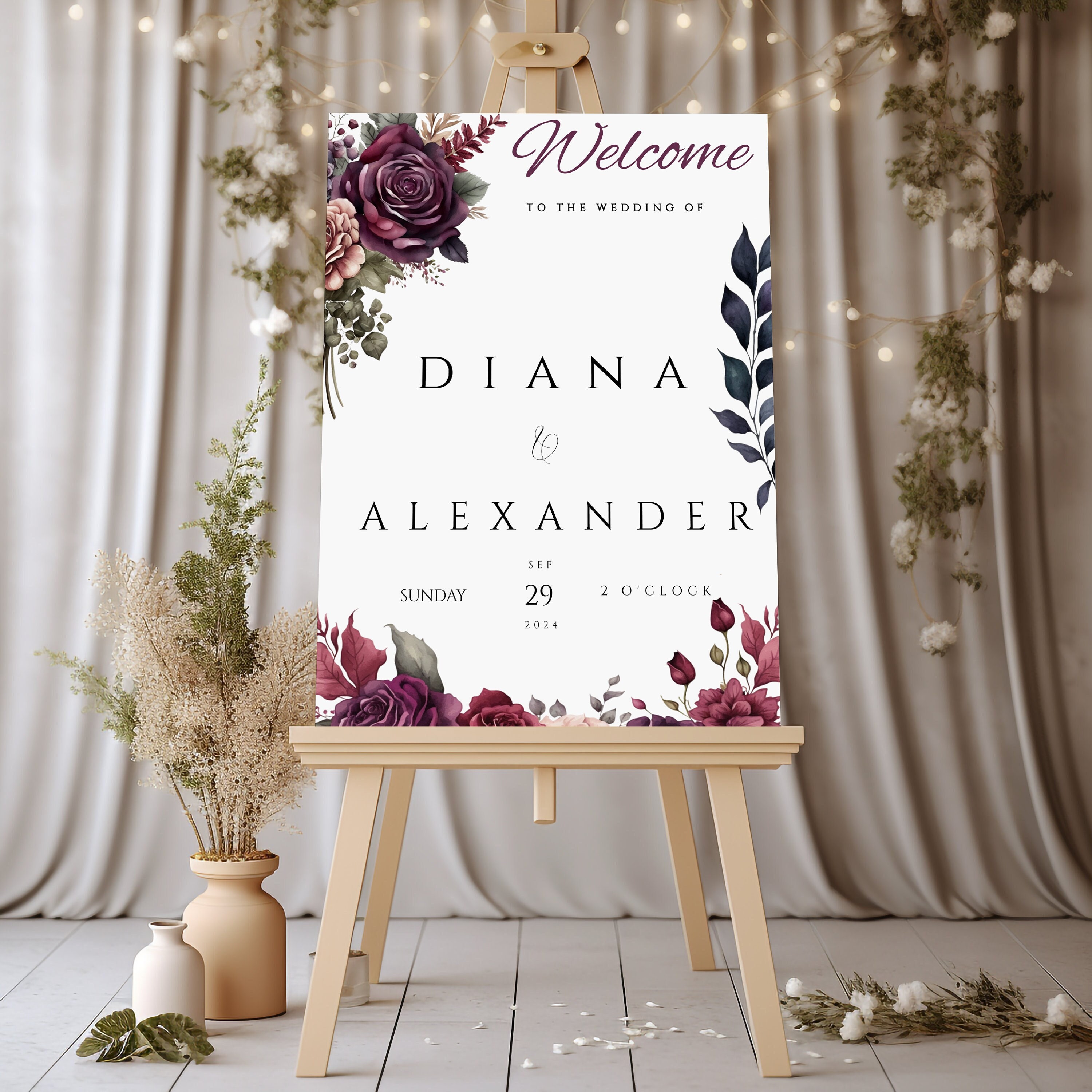 Floral Wedding Welcome Sign | Editable Boho Wedding Sign Welcome Poster ...
