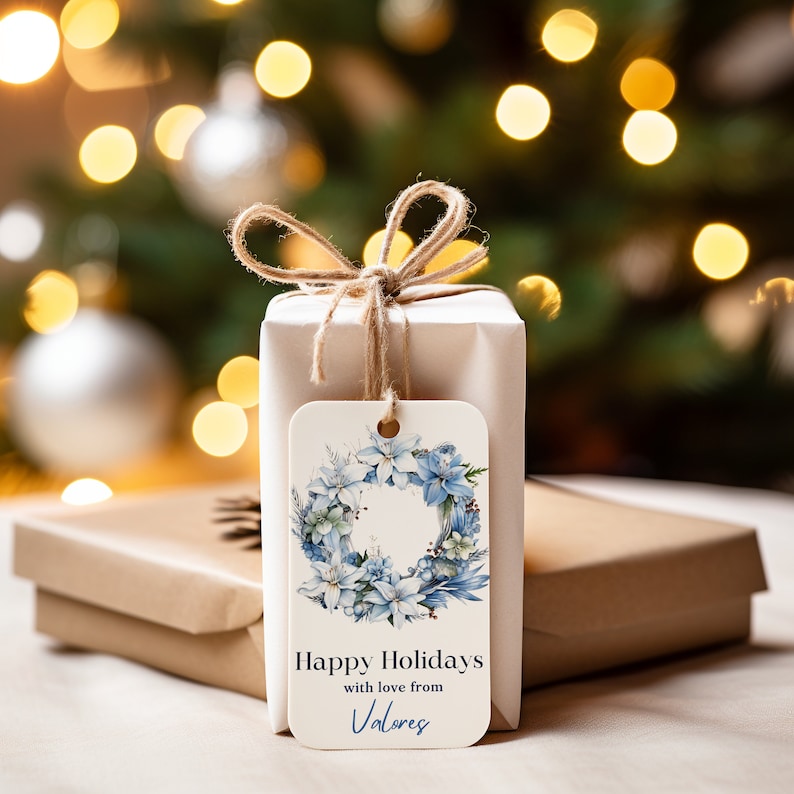 Winter Blue Christmas Gift Tag Printable, Winter Floral Gift Tag ...
