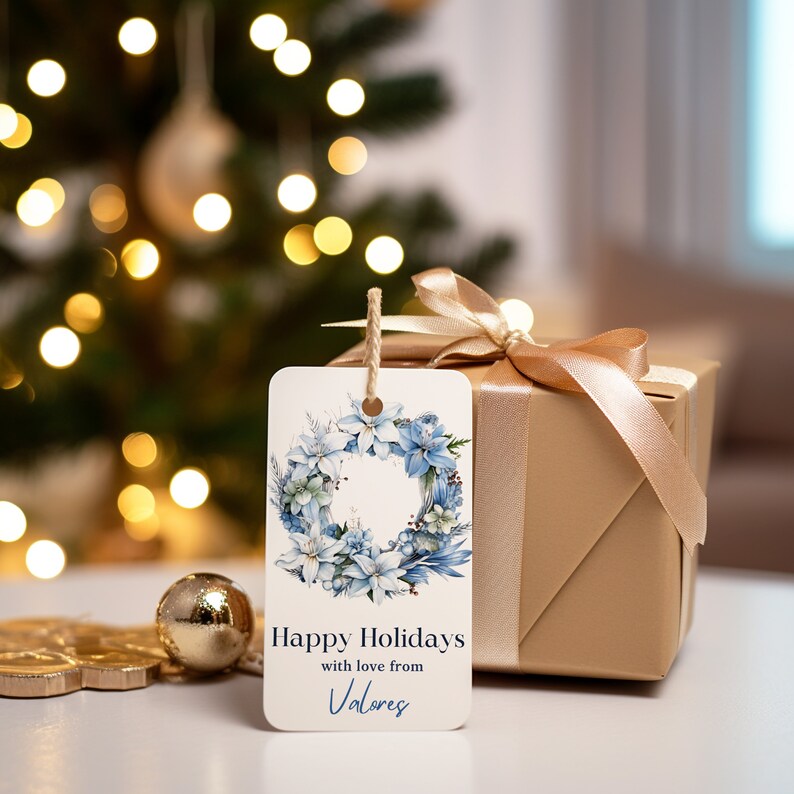 Winter Blue Christmas Gift Tag Printable, Winter Floral Gift Tag ...