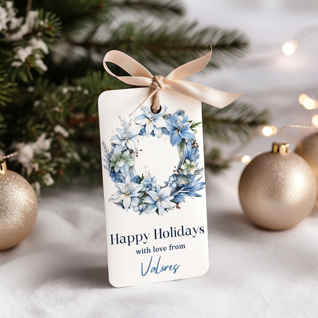 Winter Blue Christmas Gift Tag Printable, Winter Floral Gift Tag ...