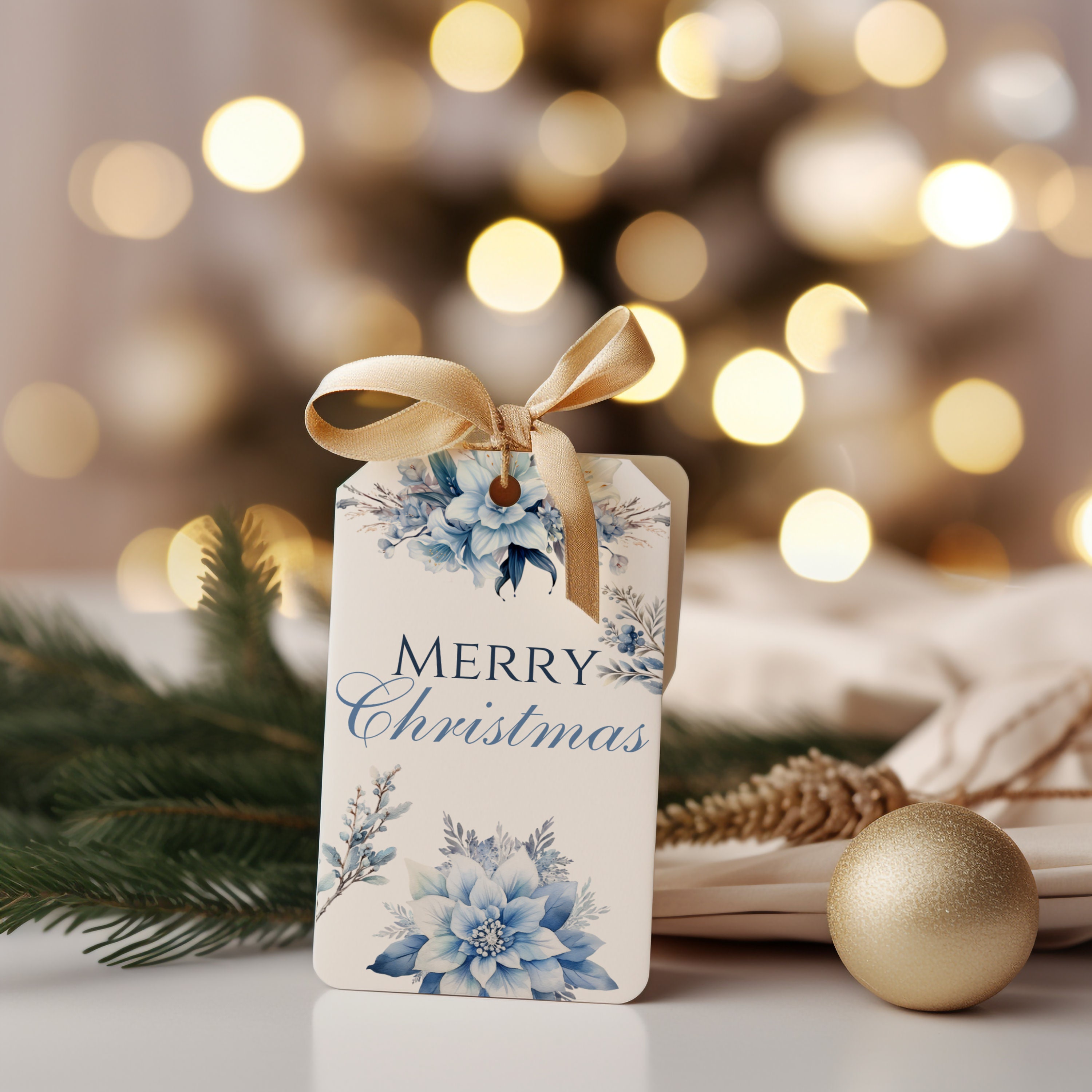 Merry Christmas Gift Tag Printable, Winter Floral Gift Tag, Holiday ...