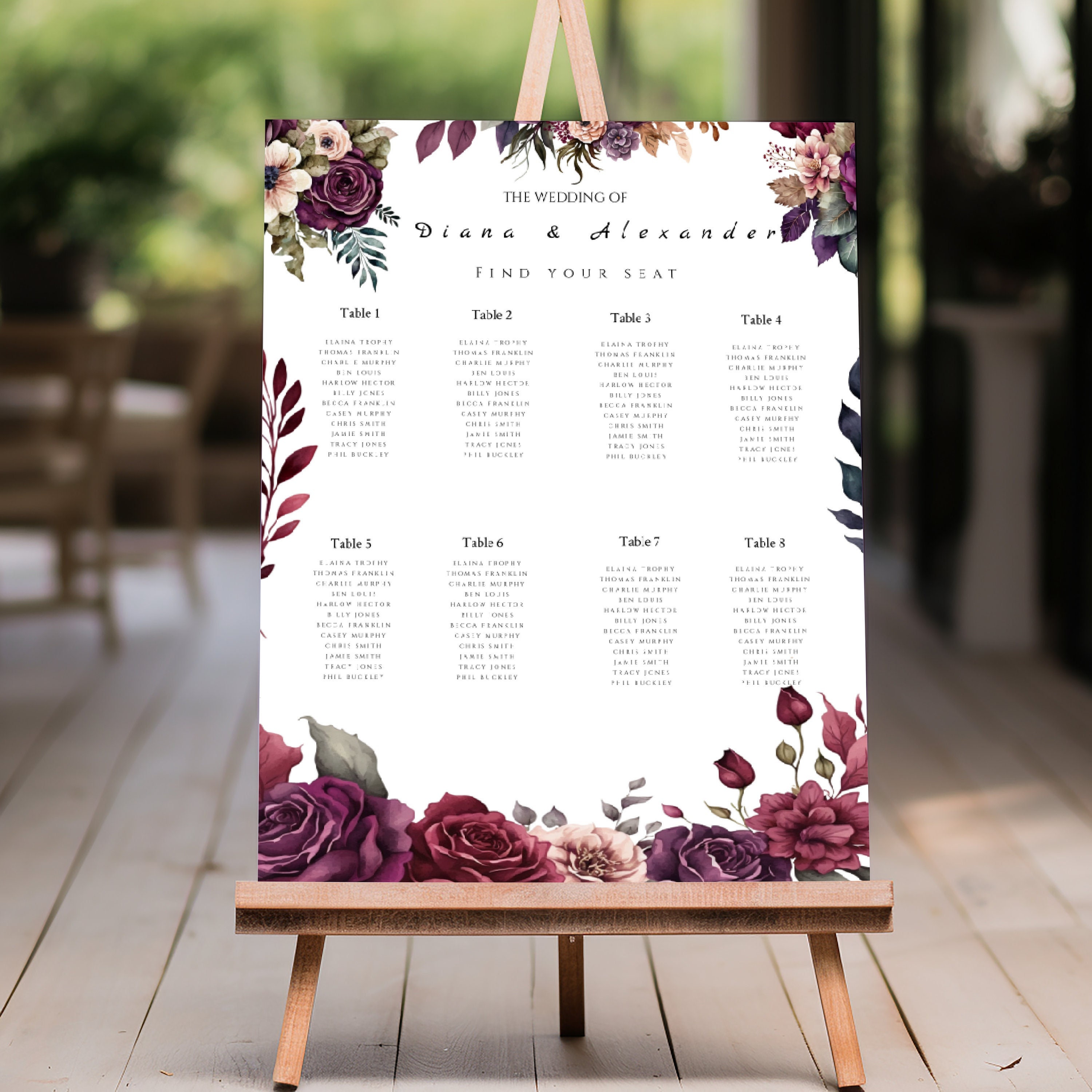 Instant Download Minimalist Floral Seating Chart Editable Template ...