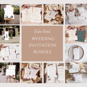 Boho Floral Wedding Bundle Instant Download | Editable Wedding ...