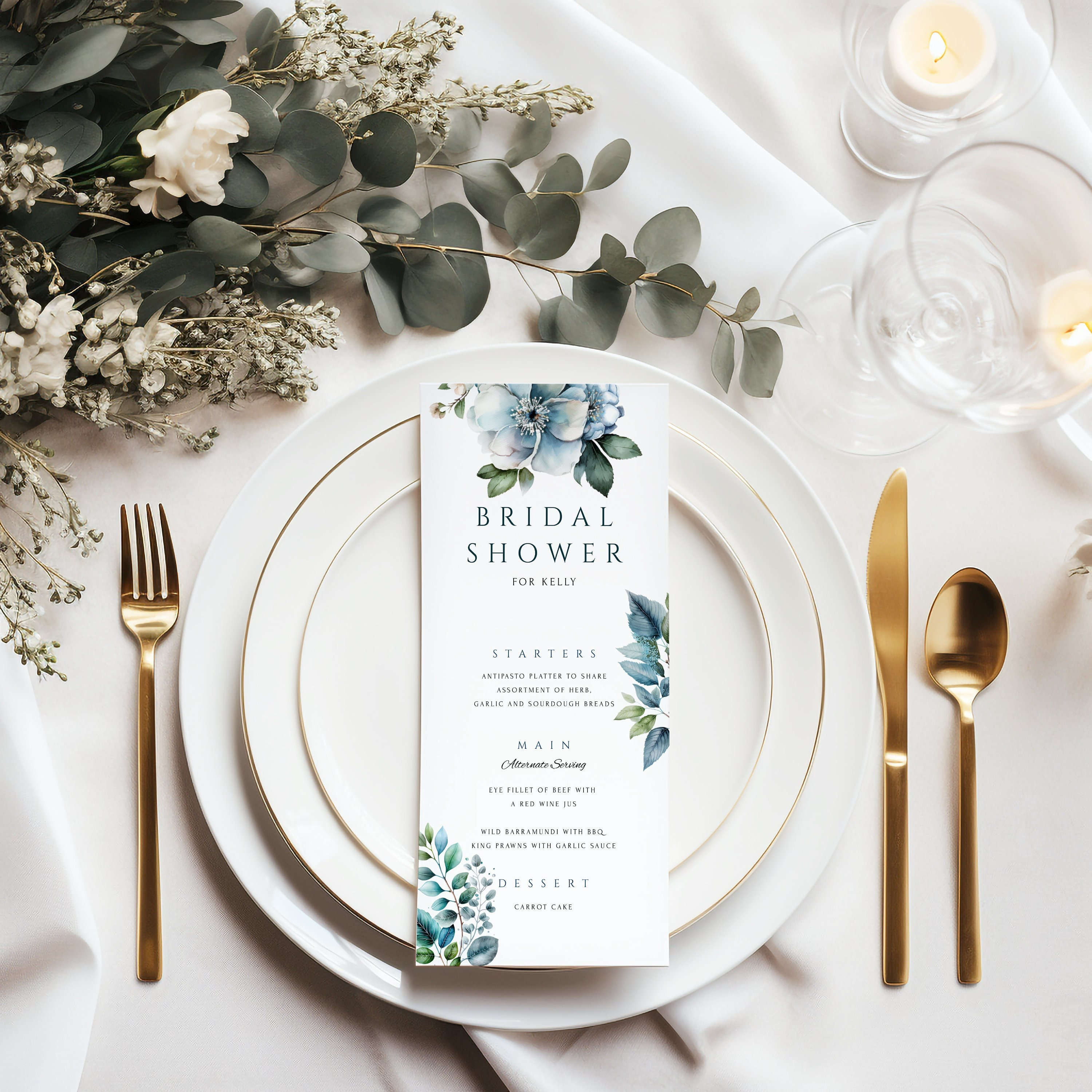 Printable Light Blue Floral Menu | Digital Download Floral Thank You ...