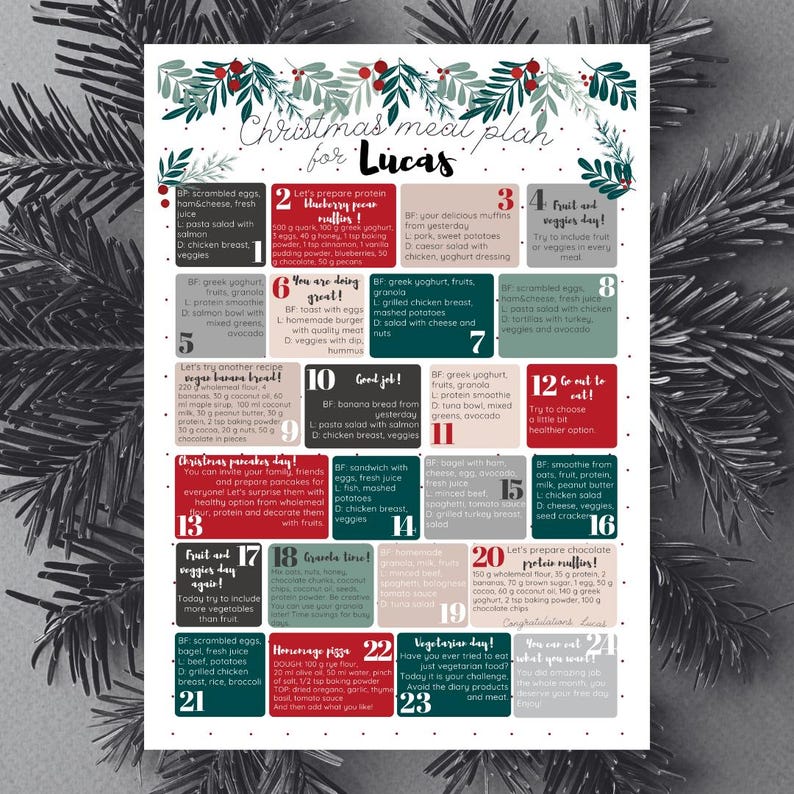 2 Fitness Advent Calendar&meal Plan, Christmas Calendar, Workout ...