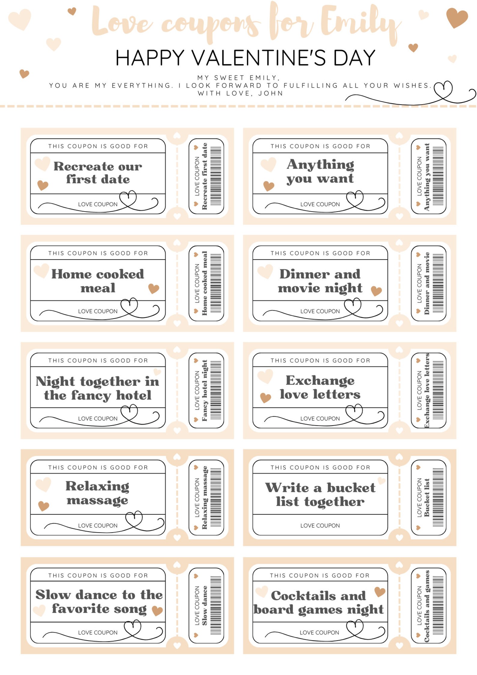 Customizable Love Coupon Book, Personalized Coupon Book, Valentine's ...