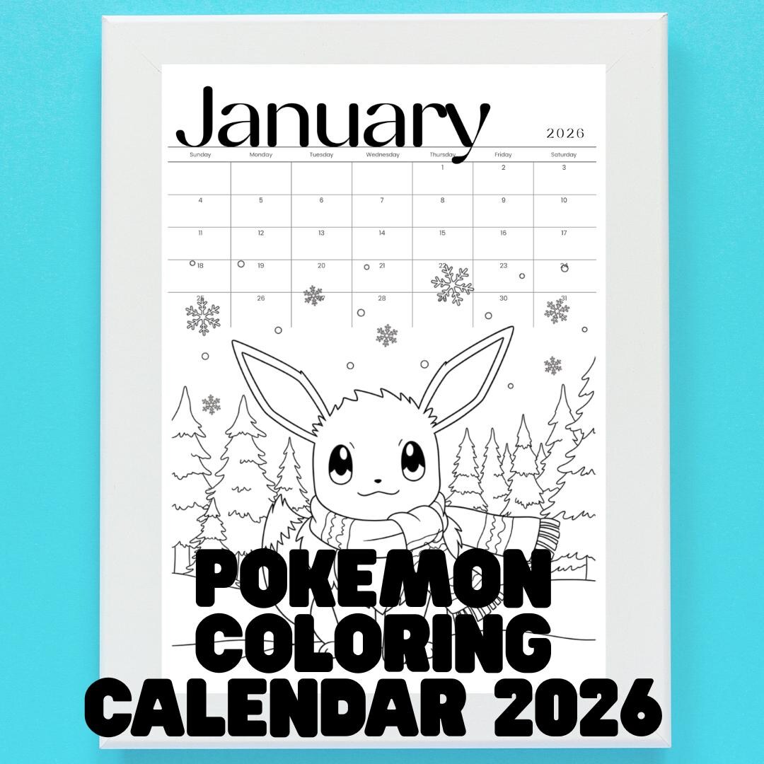 Pokemon Coloring Calendar 2026, Coloring Pages, Kids Calendar Monthly ...