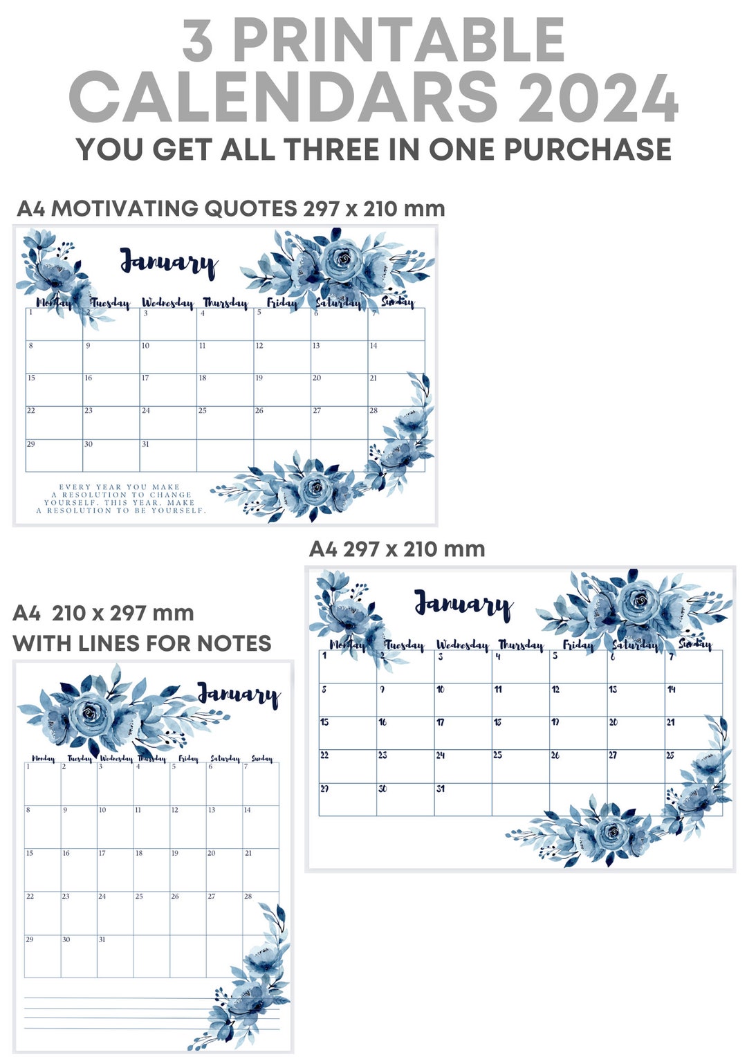 2024 Monthly Planner Calendar With Motivational QUOTES, 2024 Calendar ...