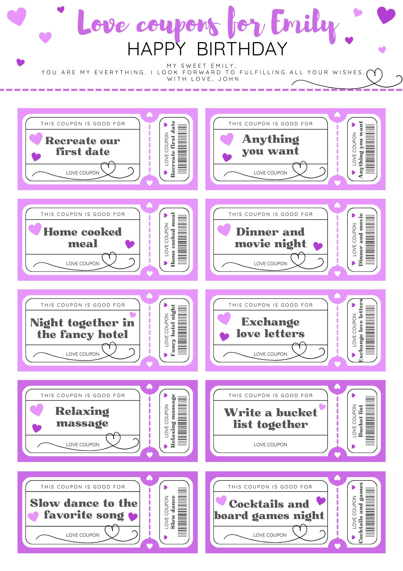 Customizable Birthday Coupon Book, Personalized Coupon Book, Gift, Last ...