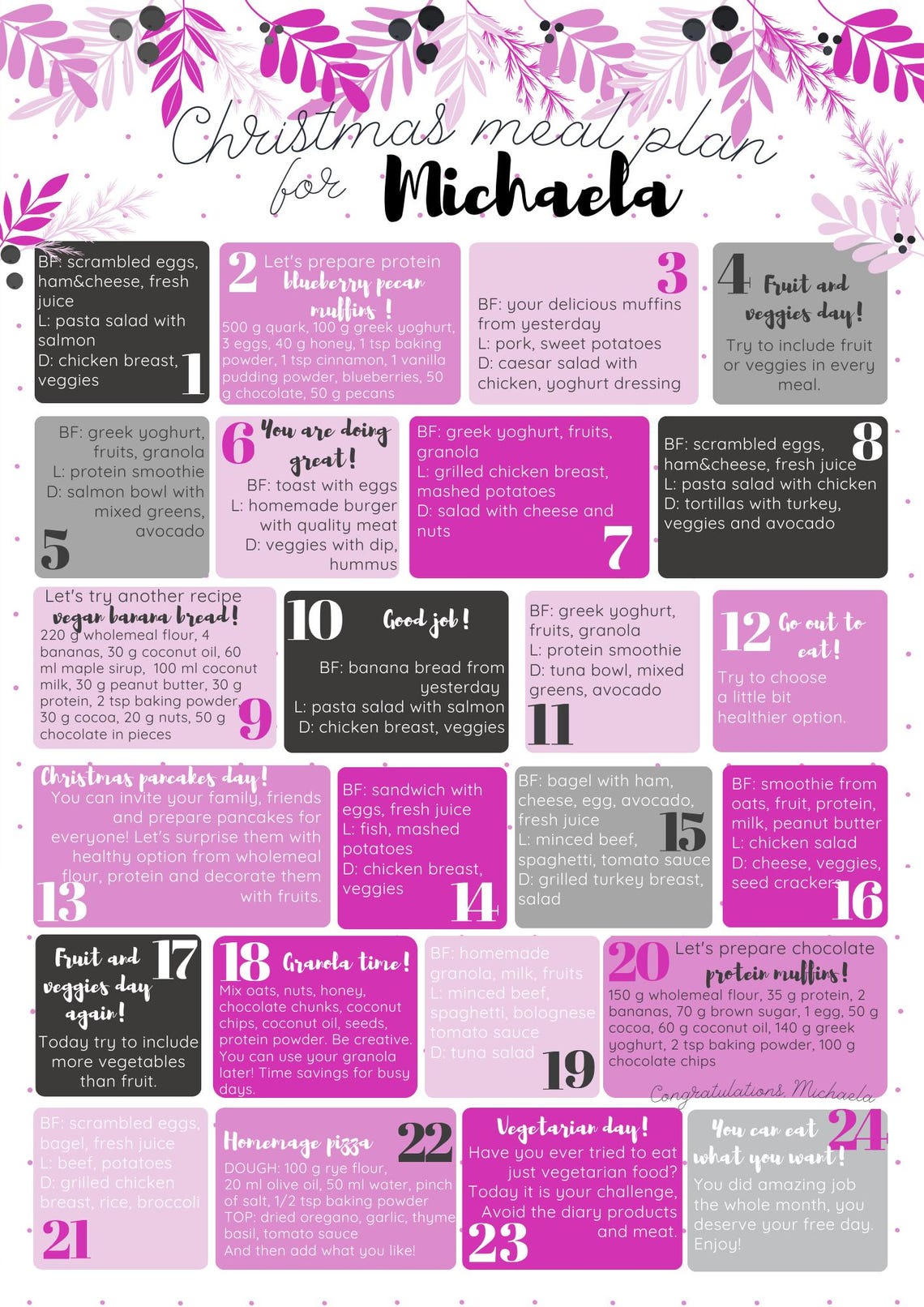 2 Fitness Advent Calendar&meal Plan, Christmas Calendar, Workout ...