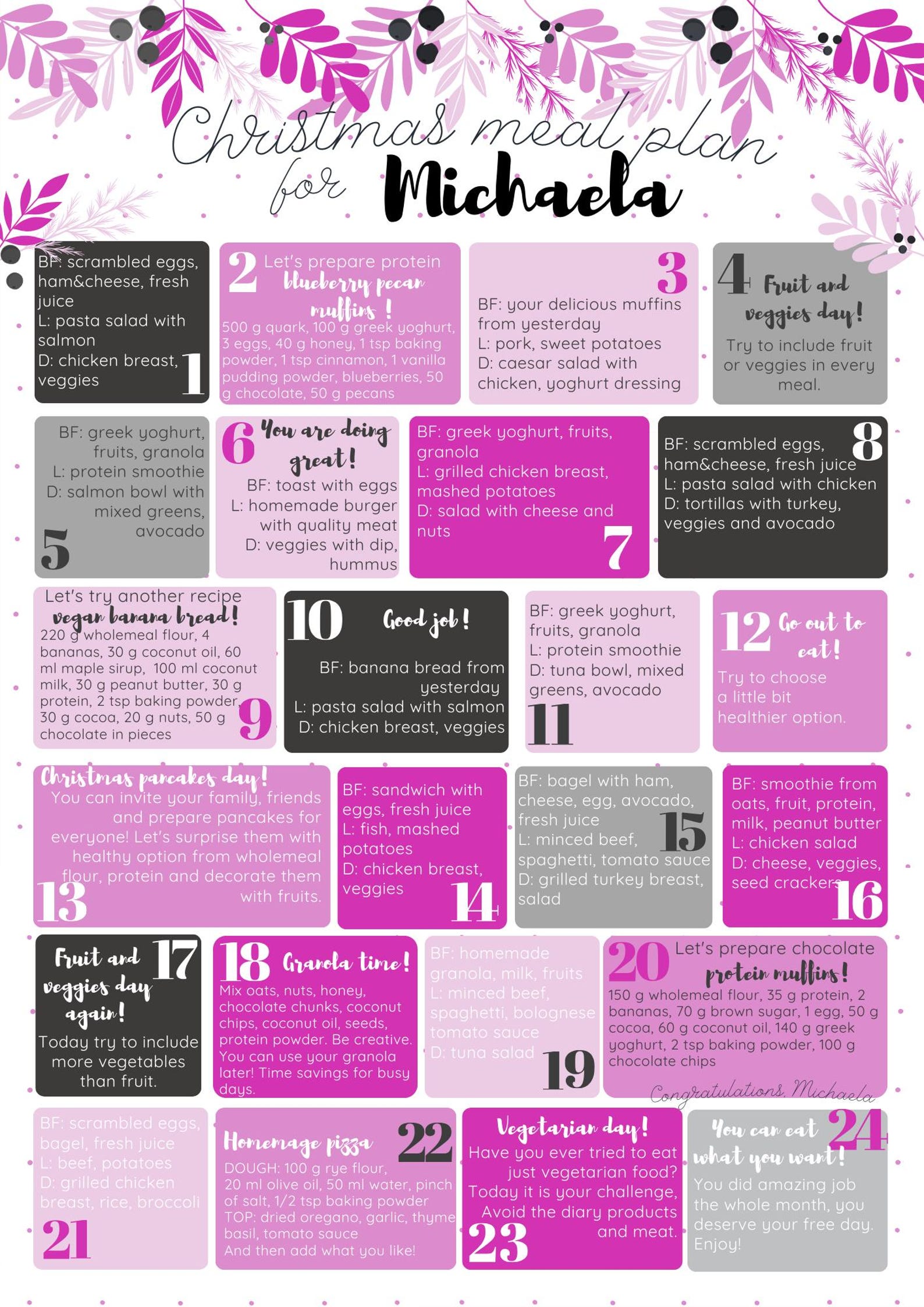 2 Fitness Advent Calendar&meal Plan, Christmas Calendar, Workout ...