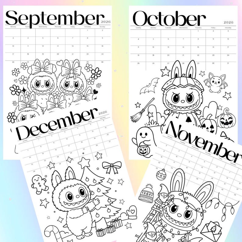 Labubu Coloring Calendar 2026, Coloring Pages, Kids Calendar Monthly ...