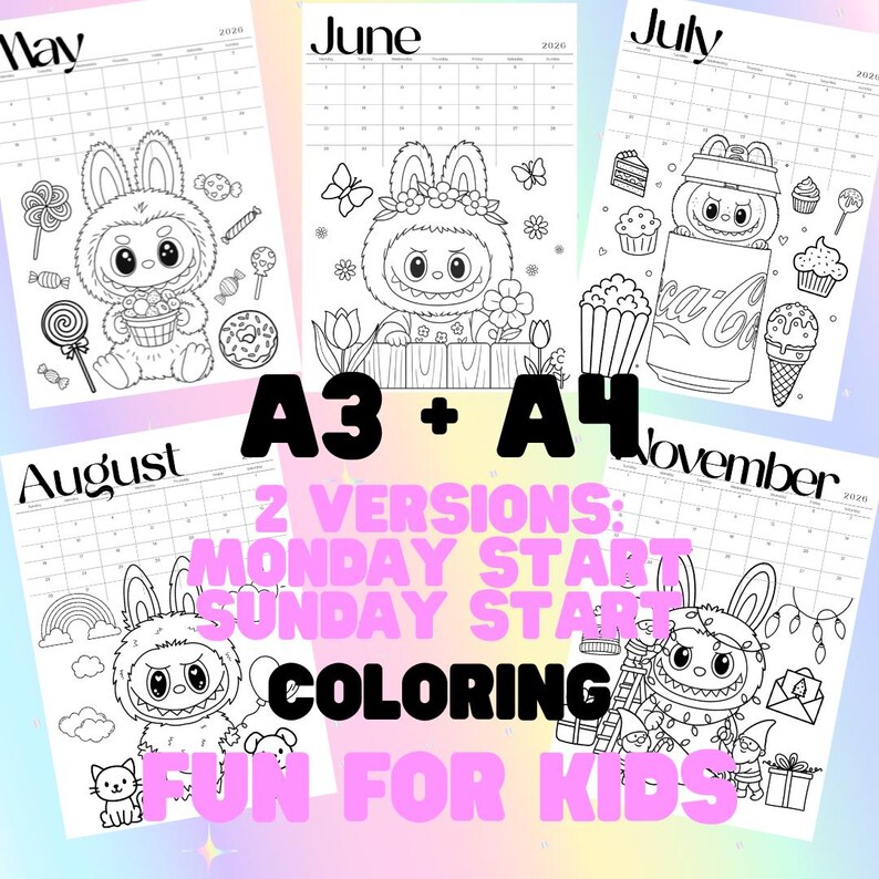 Labubu Coloring Calendar 2026, Coloring Pages, Kids Calendar Monthly ...