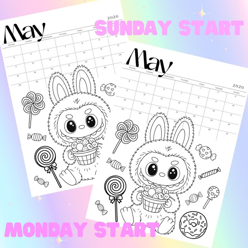 Labubu Coloring Calendar 2026, Coloring Pages, Kids Calendar Monthly ...