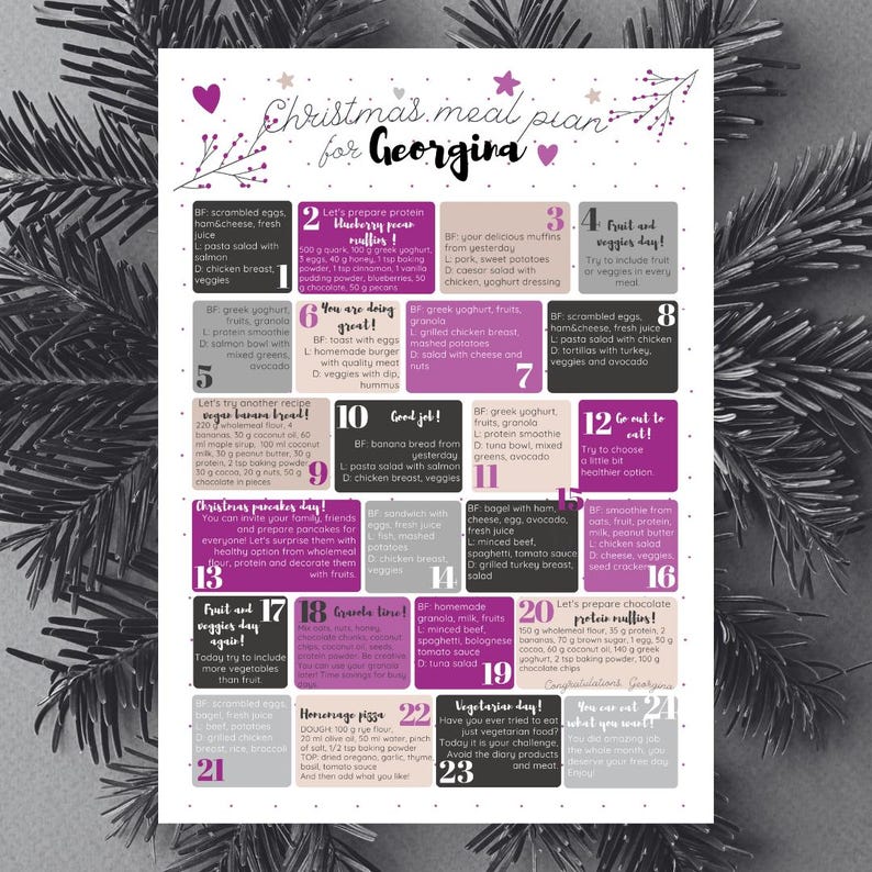 Personalized Christmas Fitness Advent Calendar & Meal Plan (digital ...