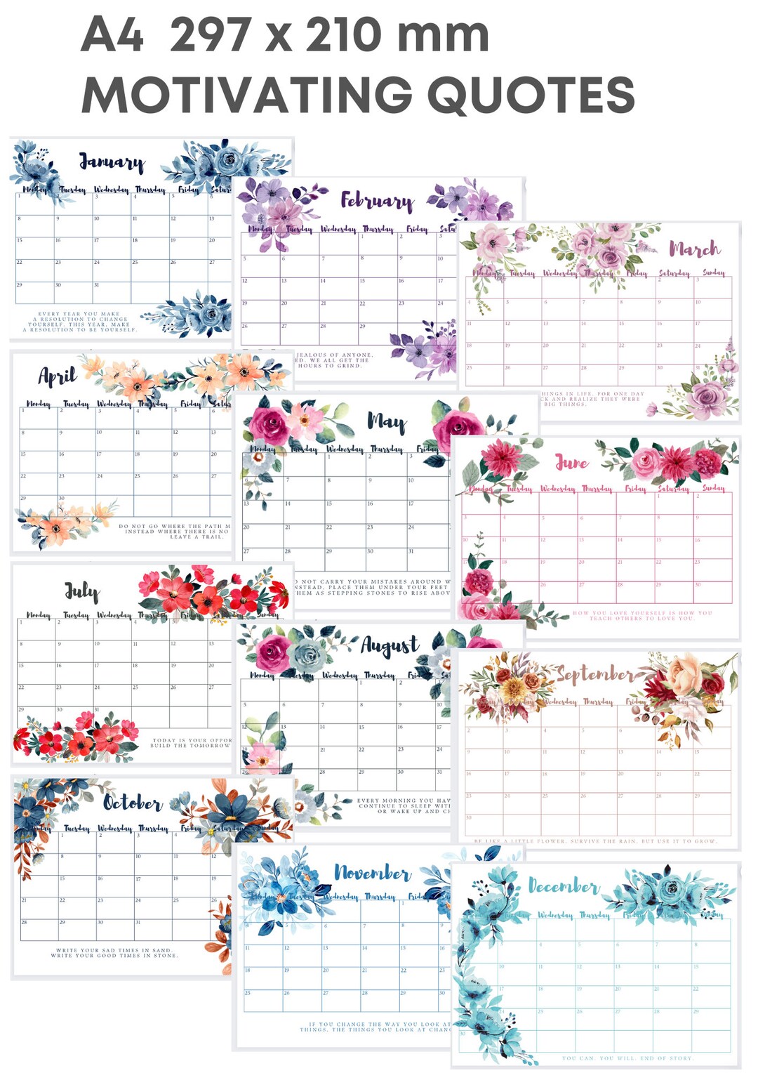 2024 Monthly Planner Calendar With Motivational QUOTES, 2024 Calendar ...