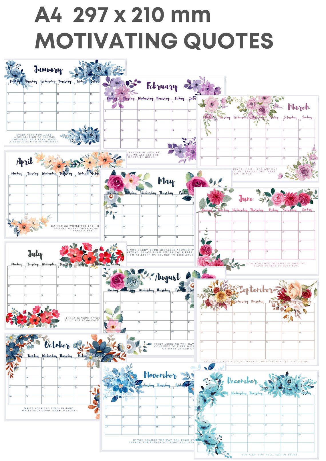 2024 Monthly Planner Calendar With Motivational QUOTES, 2024 Calendar ...