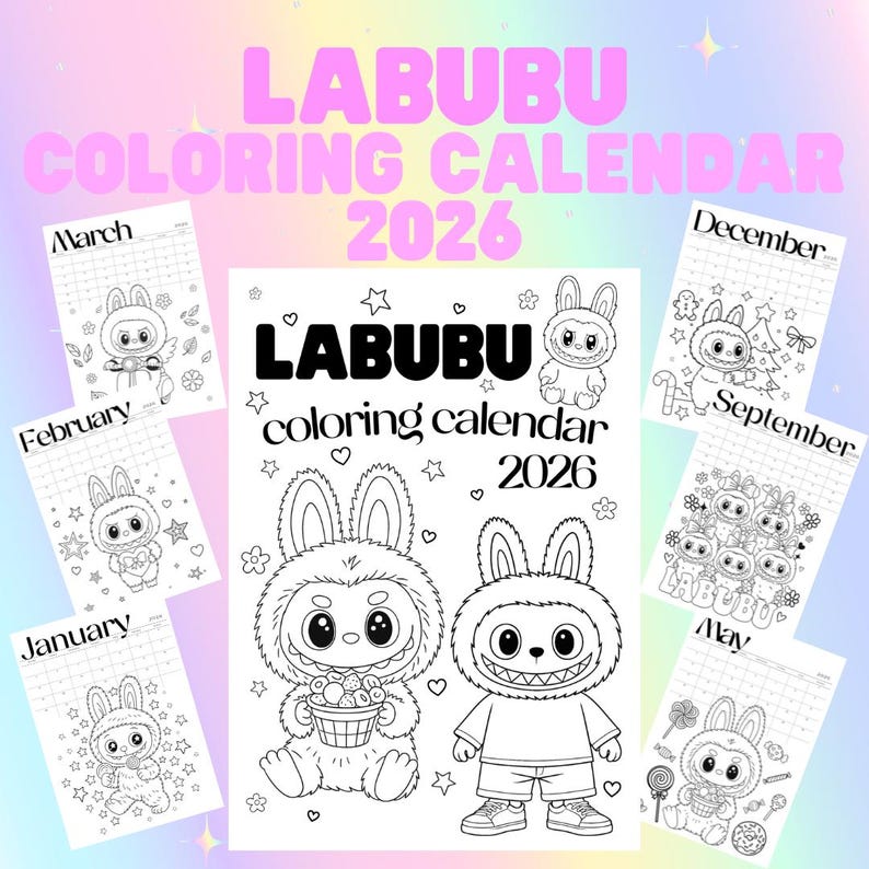 Labubu Coloring Calendar 2026, Coloring Pages, Kids Calendar Monthly ...