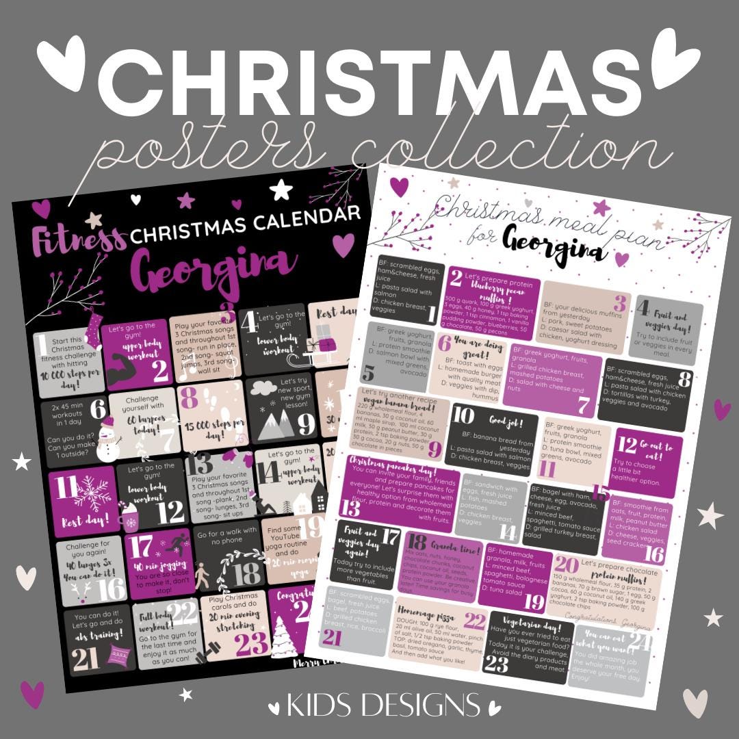 2 Fitness Advent Calendar&meal Plan, Christmas Calendar, Workout ...
