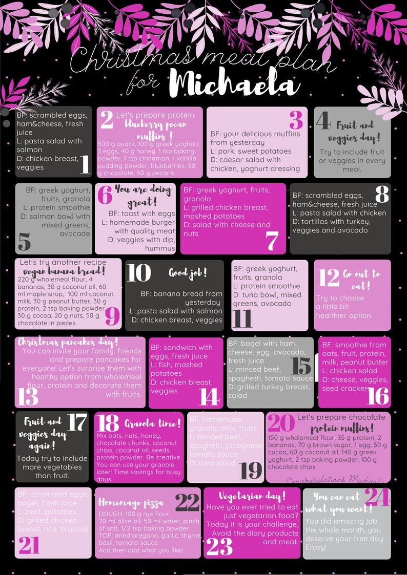 2 Fitness Advent Calendar&meal Plan, Christmas Calendar, Workout ...