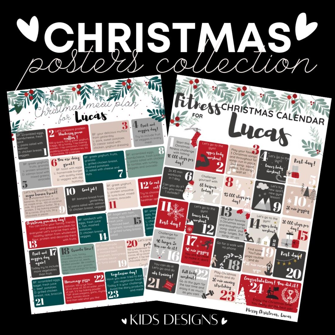 2 Fitness Advent Calendar&meal Plan, Christmas Calendar, Workout ...