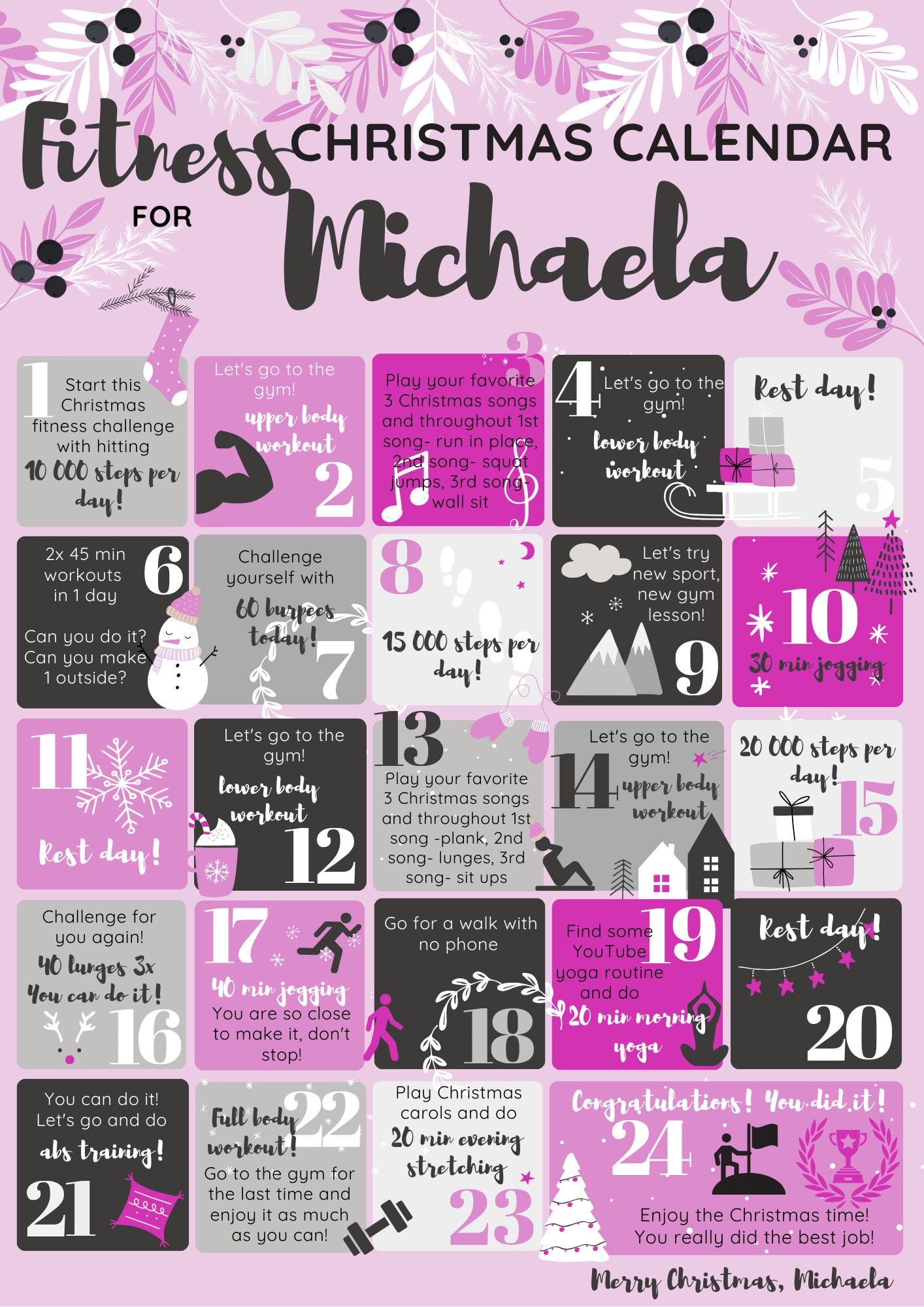 2 Fitness Advent Calendar&meal Plan, Christmas Calendar, Workout ...