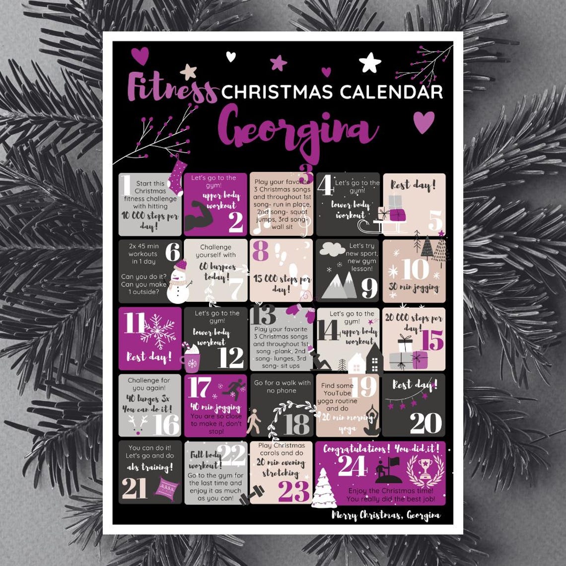 2 Fitness Advent Calendar&meal Plan, Christmas Calendar, Workout ...