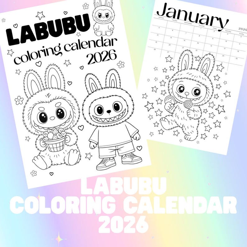 Labubu Coloring Calendar 2026, Coloring Pages, Kids Calendar Monthly ...
