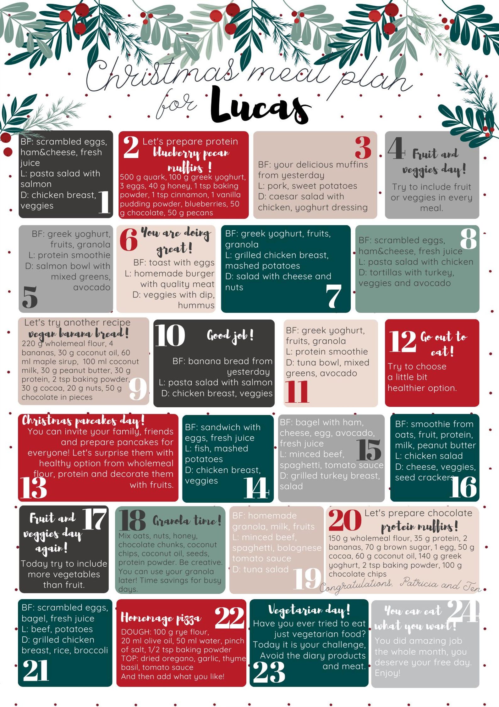 2 Fitness Advent Calendar&meal Plan, Christmas Calendar, Workout ...