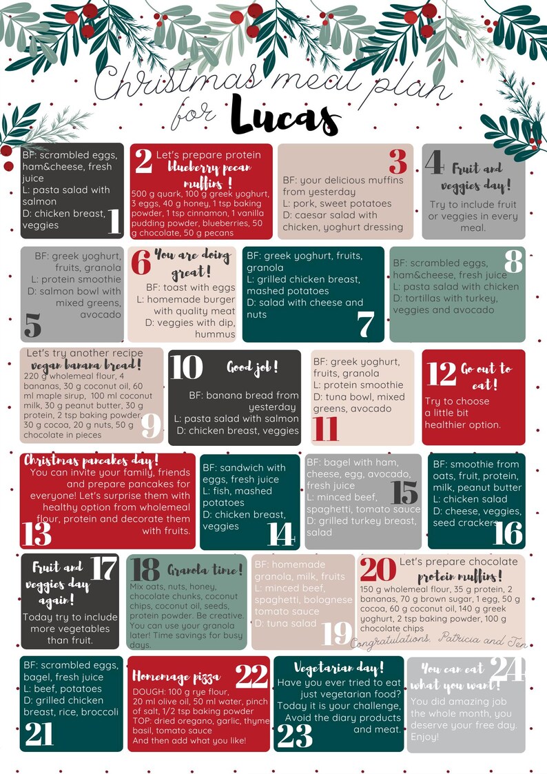 2 Fitness Advent Calendar&meal Plan, Christmas Calendar, Workout ...