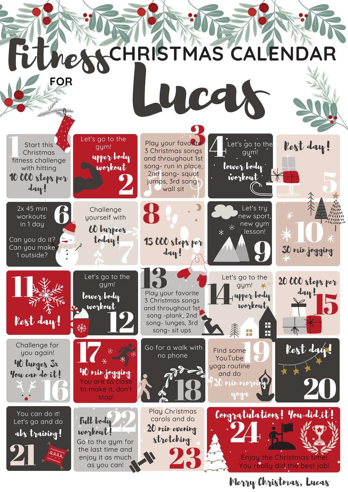 2 Fitness Advent Calendar&meal Plan, Christmas Calendar, Workout ...