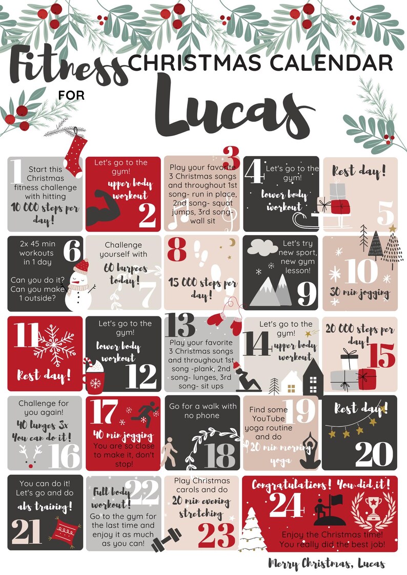 2 Fitness Advent Calendar&meal Plan, Christmas Calendar, Workout ...