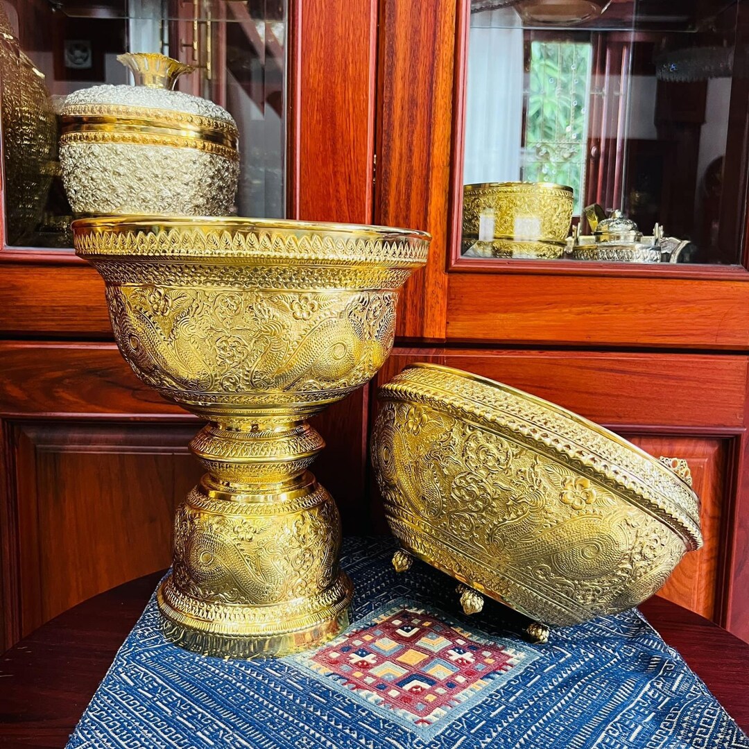 Bowl Decor Copper Bowl Decor With Thai and Lao Traditional - Etsy