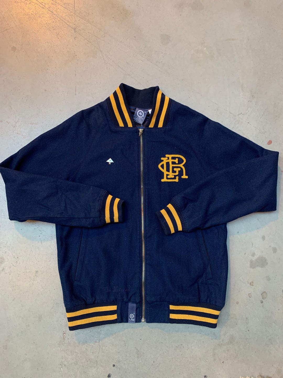 Vintage LRG Dark Blue Varsity Jacket for Men - Classic Zip-up Bomber ...