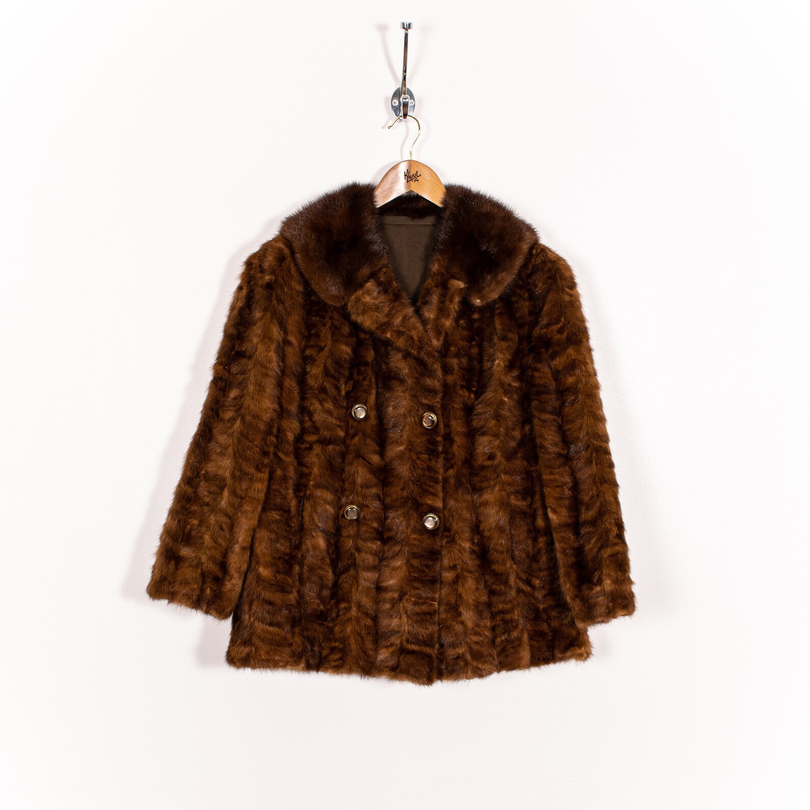 Genuine Real Brown Short Vintage Buttoned Mink Fur Overcoat Jacket ...