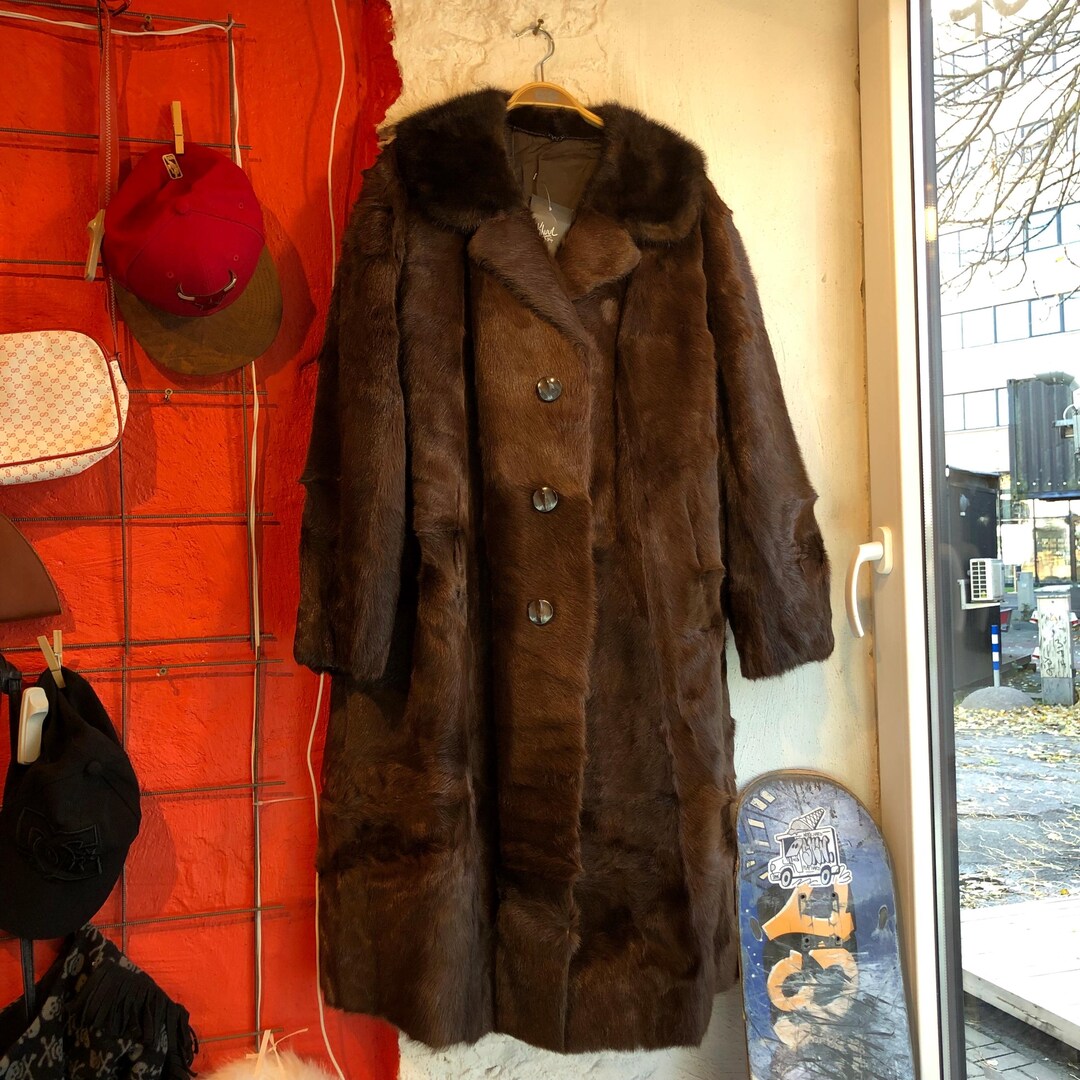 Vintage Brown Calf Fur Coat for Women Full-length, Regular Fit ...