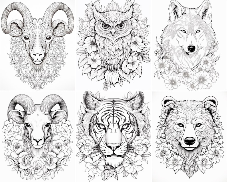 Coloring Pages | Animal Digital Coloring Book | Adult Color Pages - Etsy