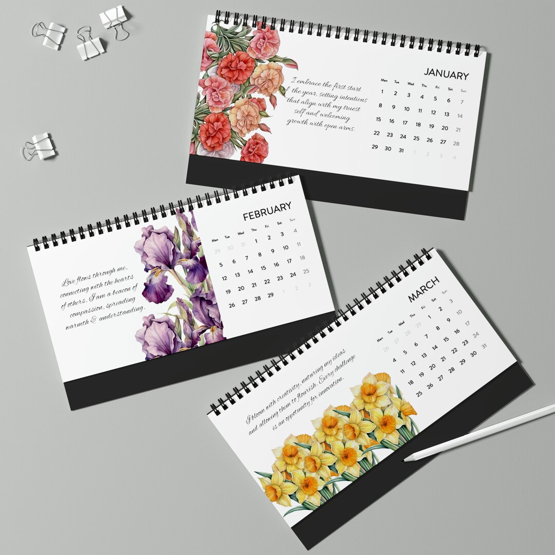 Flower Birth Month Calendar 2024 Affirmation Quotes Calendar - Etsy
