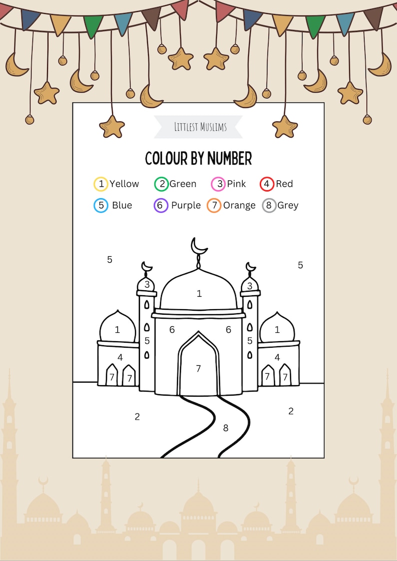 Masjid Colour by Number - Littlest Muslims Printable Activity - Etsy