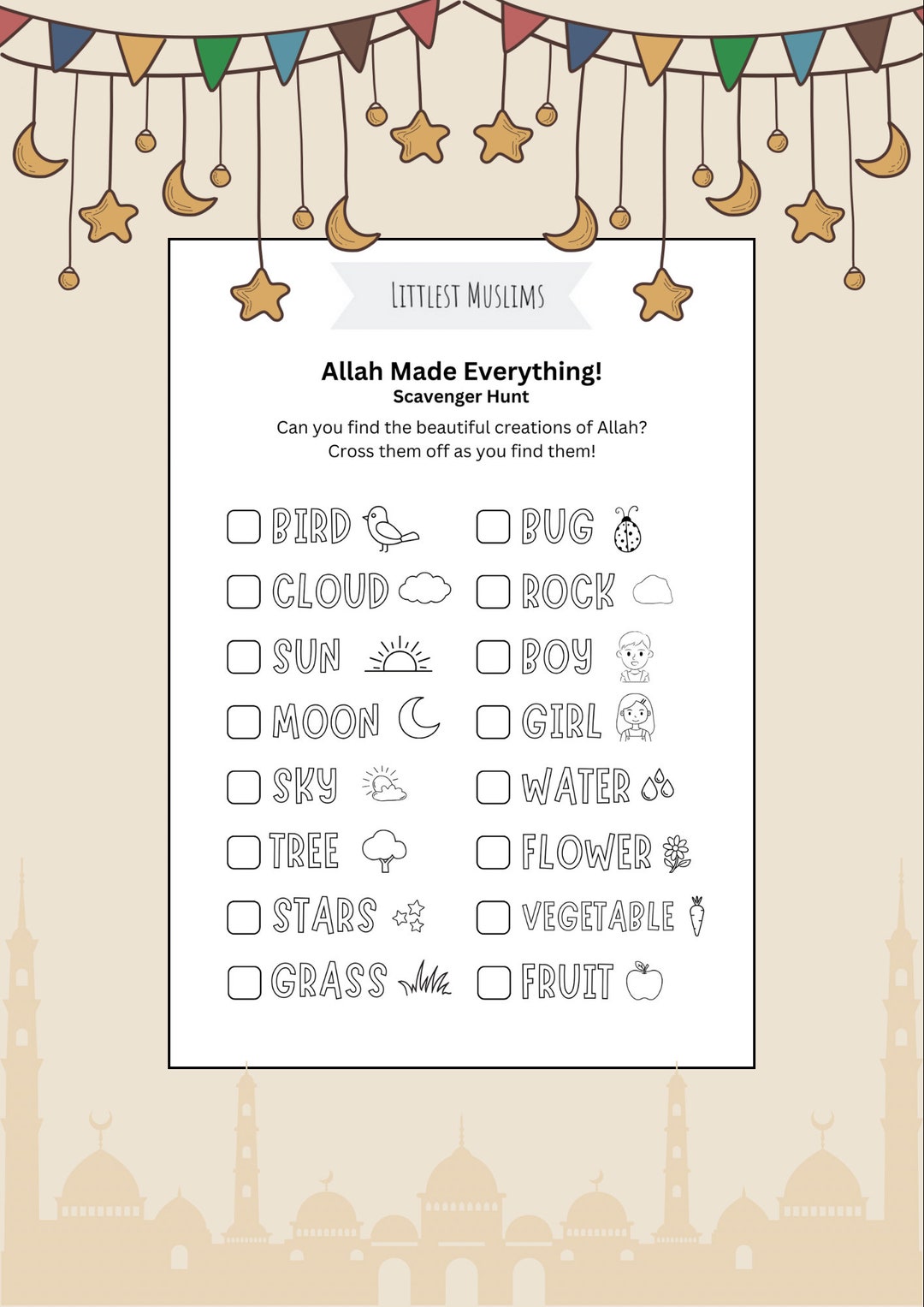 Allah Made Everything! Scavenger Hunt - Littles Muslims Downloadable ...