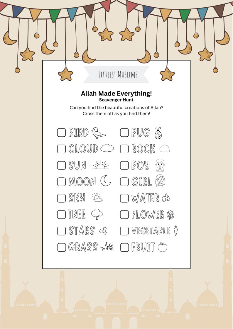 Allah Made Everything! Scavenger Hunt - Littles Muslims Downloadable ...