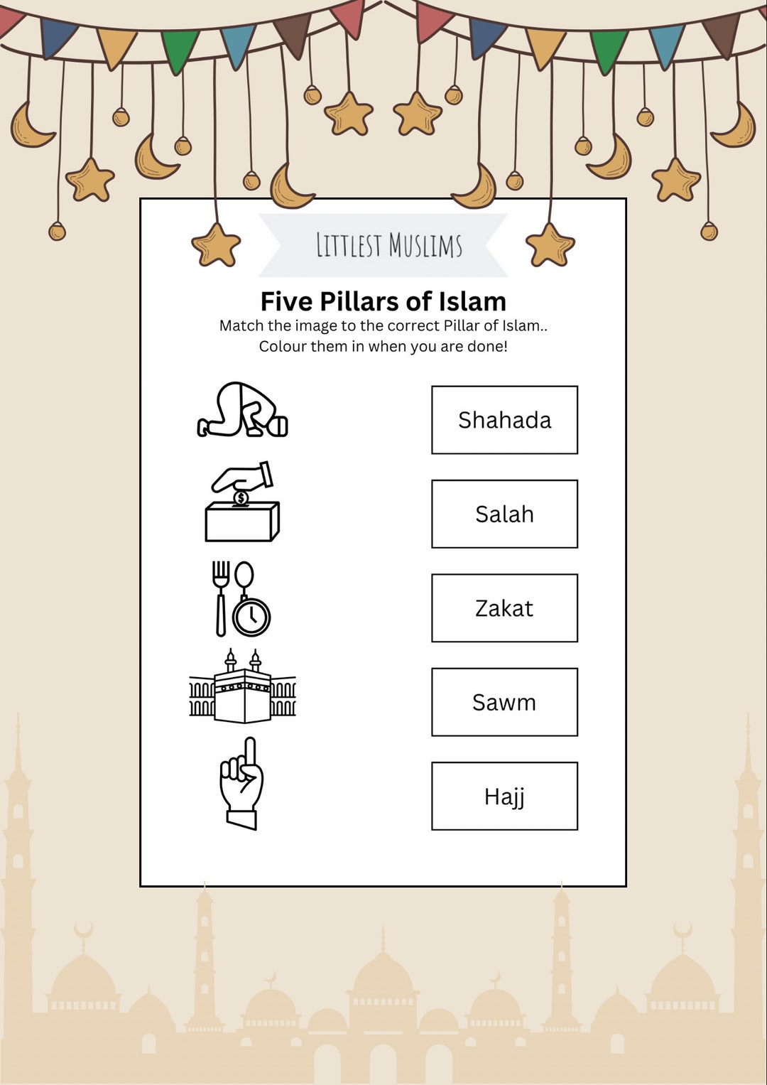 Five Pillars of Islam - Littlest Muslims Printable Matching Activity ...