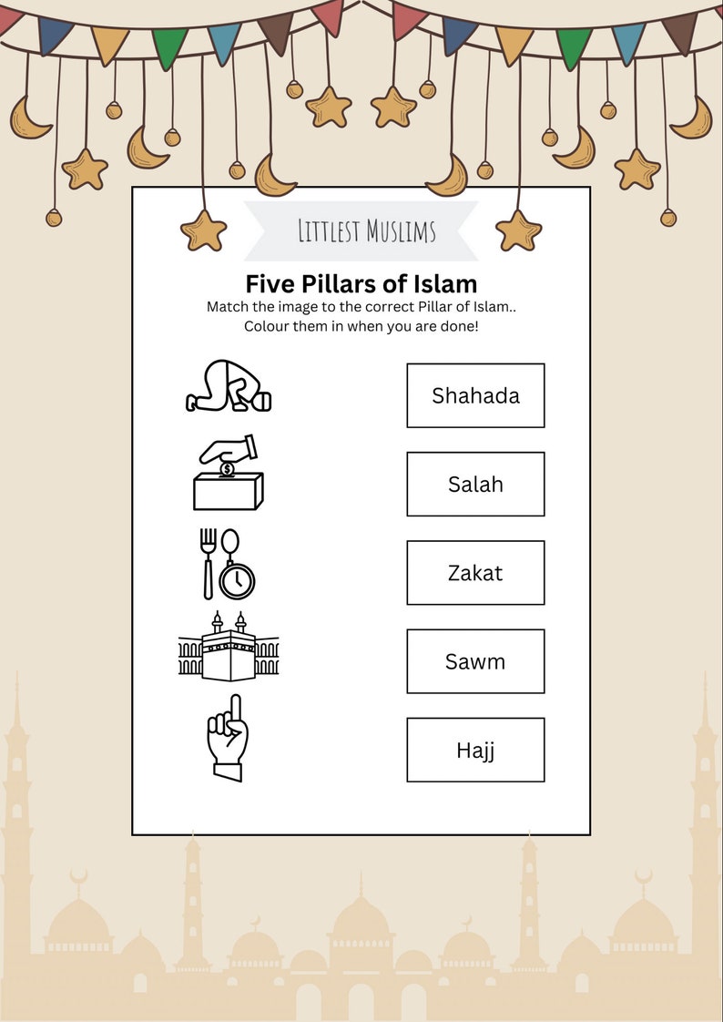 Five Pillars of Islam - Littlest Muslims Printable Matching Activity ...