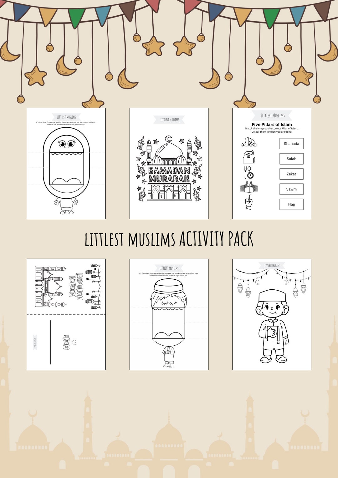 6 PACK Littlest Muslims RAMADAN Activity Pack - Iftar, Ramadan ...